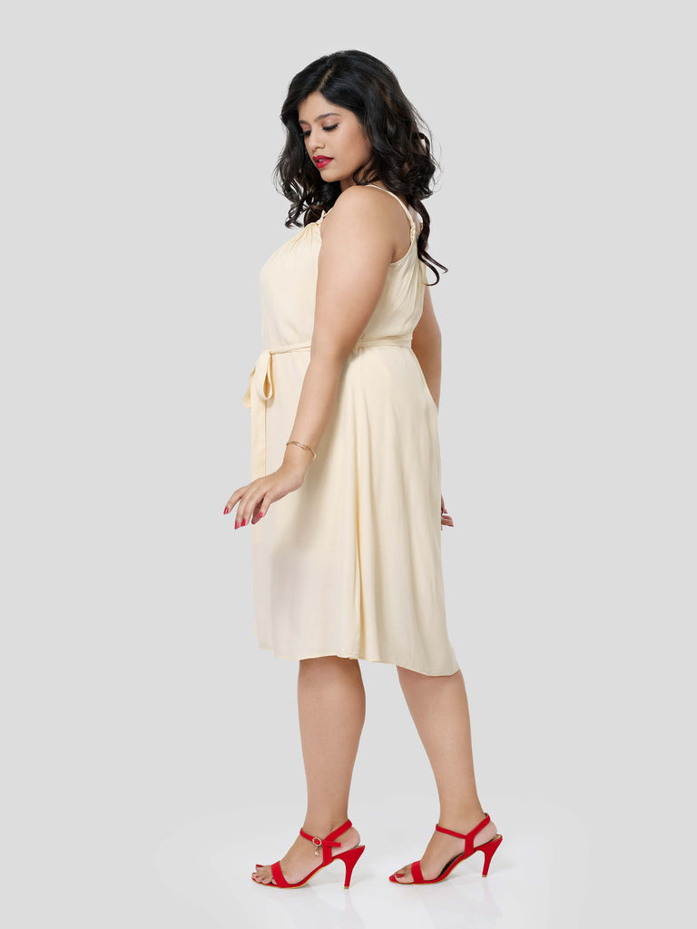 Soft Aggression look in Frill Front Dress